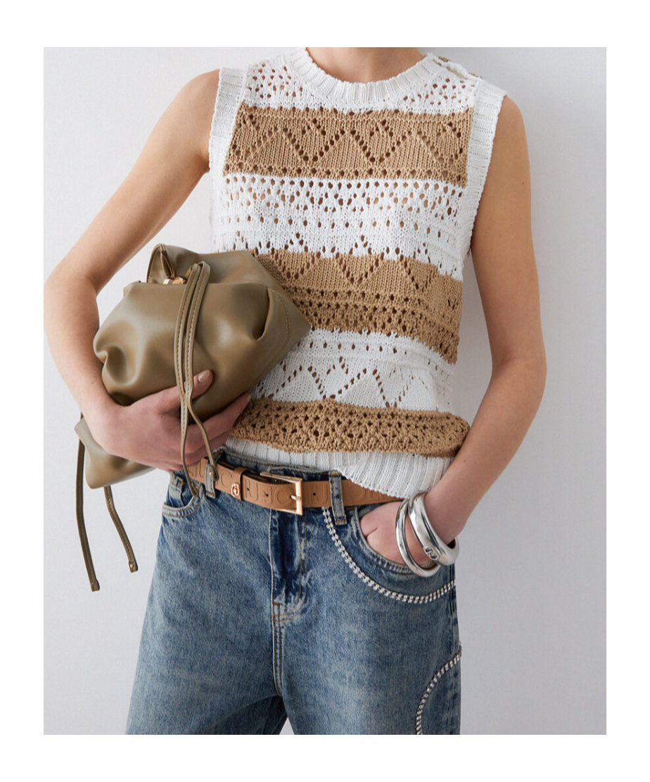 LIU JO Liu Jo Sleeveless Crochet Knit Top with Jewel Embellishments